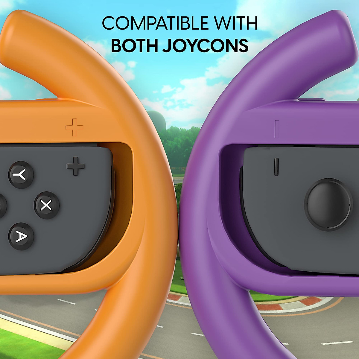 TALK WORKS Steering Wheel Controller for Nintendo Switch 2 Pack - Switch Racing Games Accessories Joy Con Controller Grip for Mario Kart - Purple/Orange