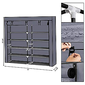 Vertical Shoe Rack Room-saving 7 Tier 14 Lattices Non-woven Fabric Shoe Rack Organizer Free Standing Shoe Racks Dust-proof Shoe Rack with Covers Suitable for Sneakers,High Heels,Flats (Gray)