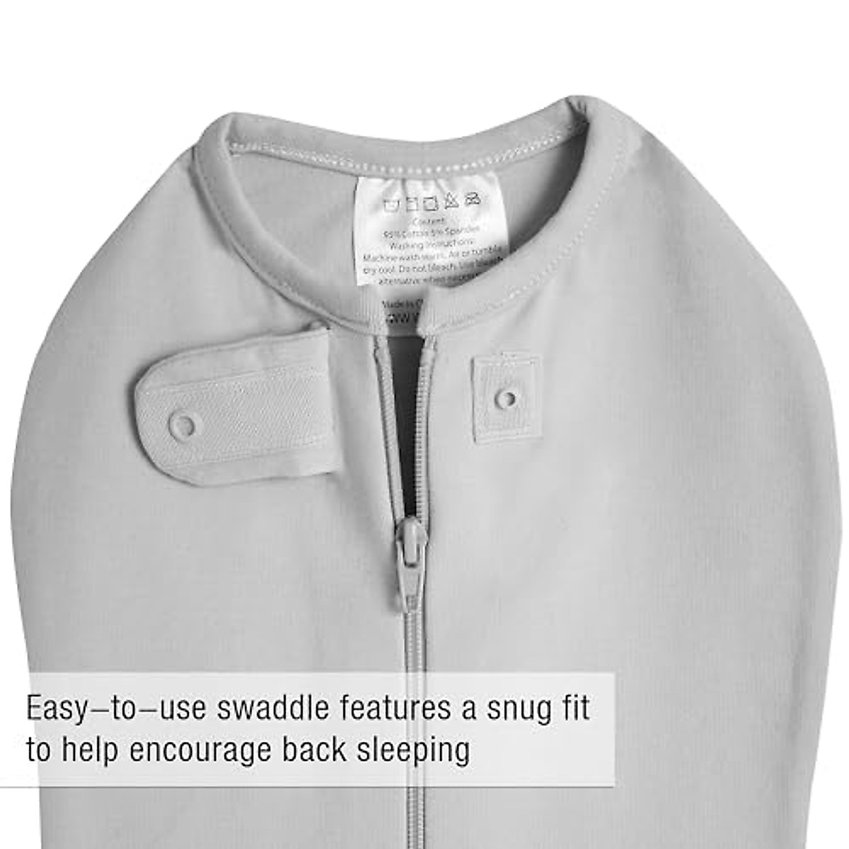 Woombie Simply Baby Swaddling Blanket I Soothing, Cotton Baby Swaddle I Wearable Baby Blanket, Grey Lullaby, 0-3 Months