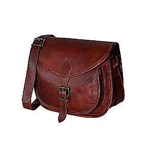 Women 13 Inch Vintage Style Genuine Brown Ladies Tote Travel Purse Leather Crossbody Shoulder Bag Leather Handmade Purse (Tan Brown)
