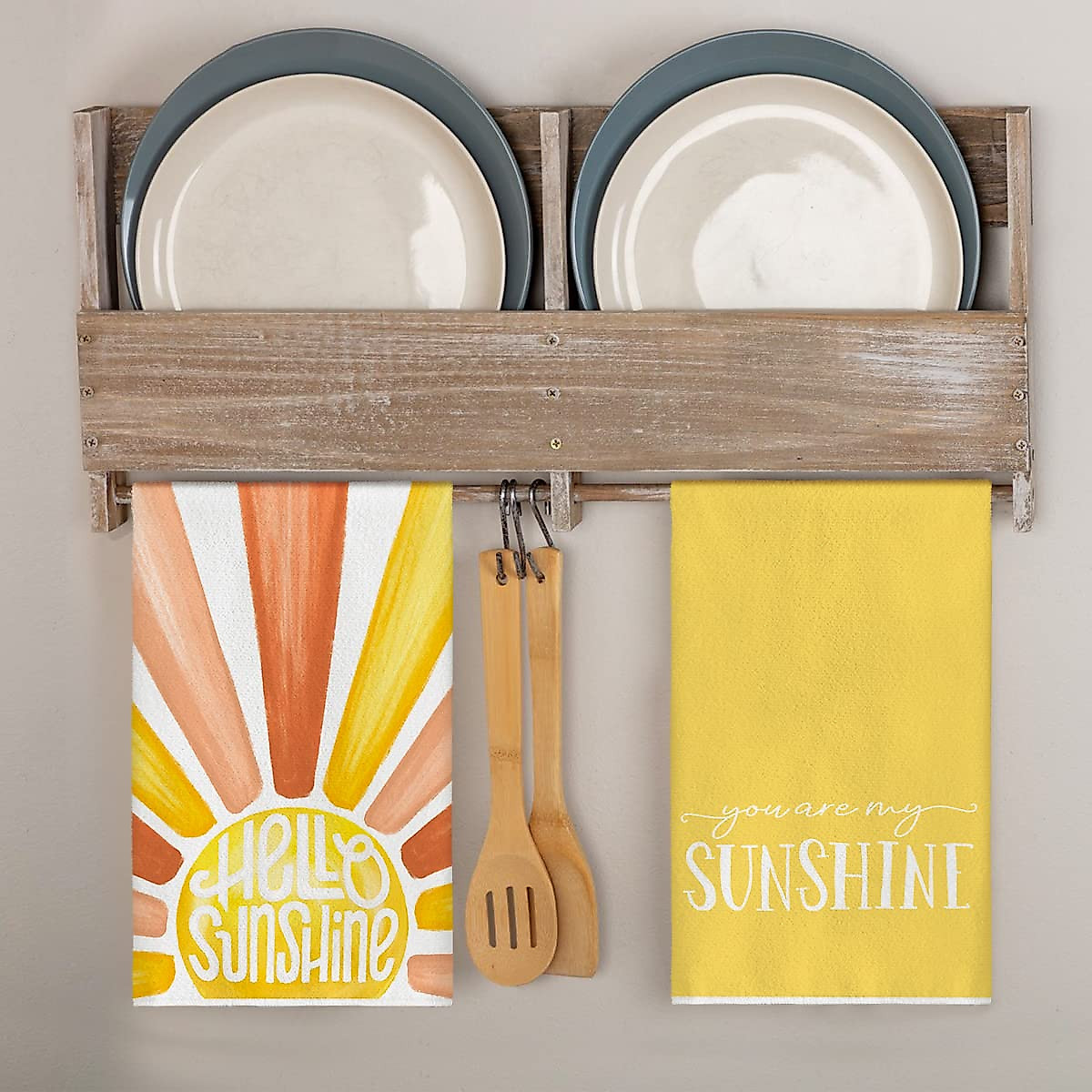 Artoid Mode Red Yellow Hello Sunshine Summer Kitchen Towels Dish Towels, 18x26 Inch Seasonal Decoration Hand Towels Set of 2