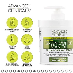 Advanced Clinicals Thermo-Firming Green Coffee Bean Moisturizer Body Cream | Anti Cellulite Caffeine Firming Lotion For Legs, Arms, & Body | Skin Care Products | Aging Skin Tightening Cream, 2-Pack