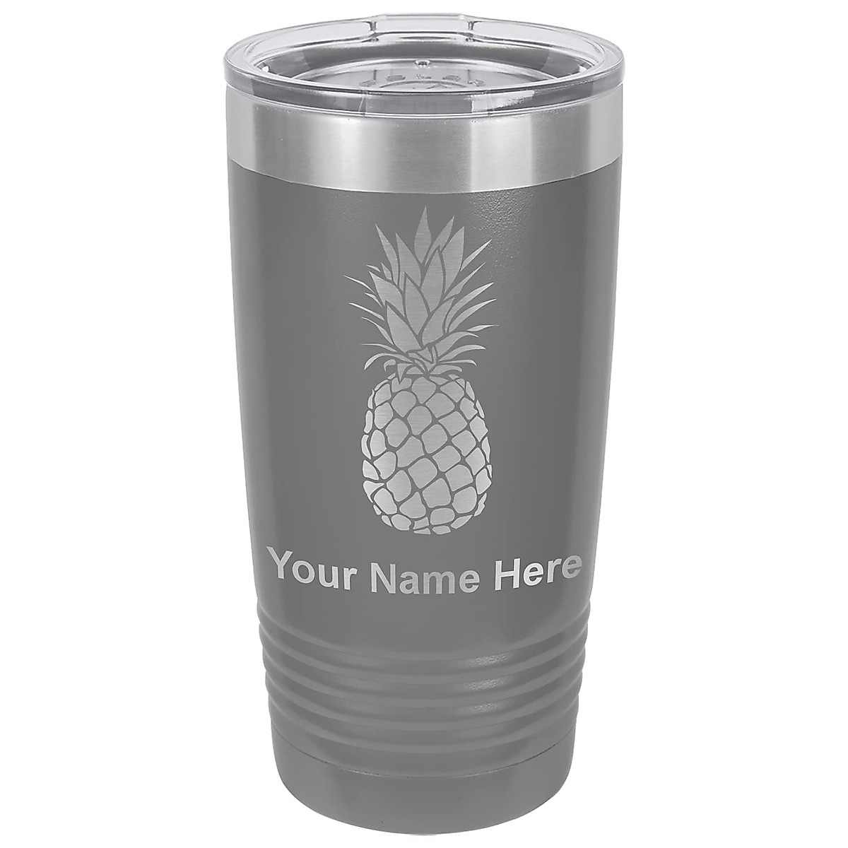 LaserGram 20oz Vacuum Insulated Tumbler Mug, Pineapple, Personalized Engraving Included (Gray)