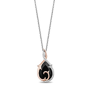 Jewelili Disney Villain Maleficent Inspired Drop Necklace Pendant for Women with 1/10 CTTW Black Spinal and Diamonds in 10K Rose Gold Enchanted Disney Fine Jewelry
