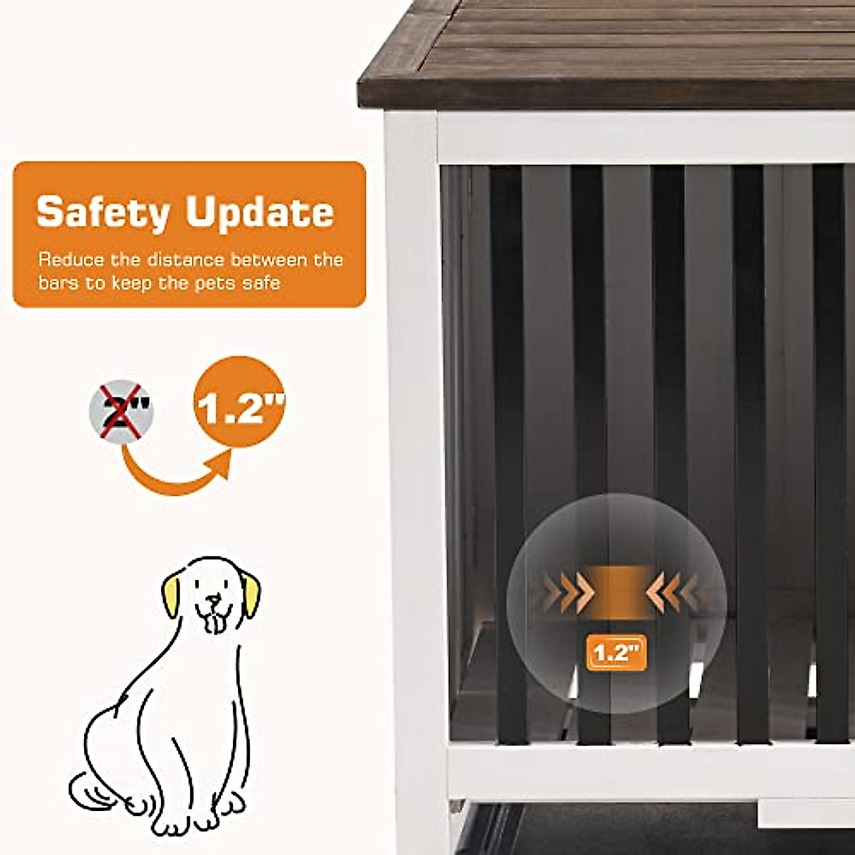 MCombo Wooden Dog Crate Furniture, Portable Foldable Dog Kennel End Table, Solid Wood Indoor Cage with Tray (Small, White and Brown)