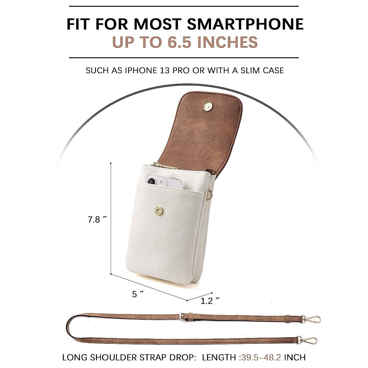 BOSTANTEN Leather Small Crossbody Bags for Women Designer Cell Phone Bag Wallet Purses Adjustable Strap White with Brown