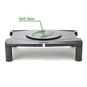 Mind Reader Wide Monitor Stand, Height Adjustable, Rotating Base, Laptop Riser, Office, 16.14" L x 11.97" W x 4.41" H, Black