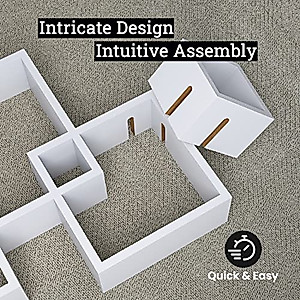 Greenco 4 Cube Intersecting Shelves, Easy-to-Assemble Floating Wall Mount Shelves for Bedrooms and Living Rooms, White Finish