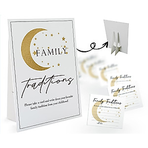 Golden Moon Theme Favorite Family Traditions Baby Shower Games Set(1 Sign and 20 Cards), Games for Baby Shower, Wedding Shower Bridal Shower, Game Night, Gender Reveal Party, Family Day Decorations 06