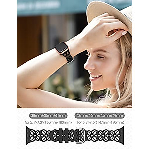 Wearlizer Thin Floral Lace Cutout Band Compatible with Apple Watch 38mm 40mm 41mm Stylish Women Silicone Sport Band Cute Feminine Hollow-Out Replacement Straps for iWatch SE Series 8/7/6/5/4/3/2/1