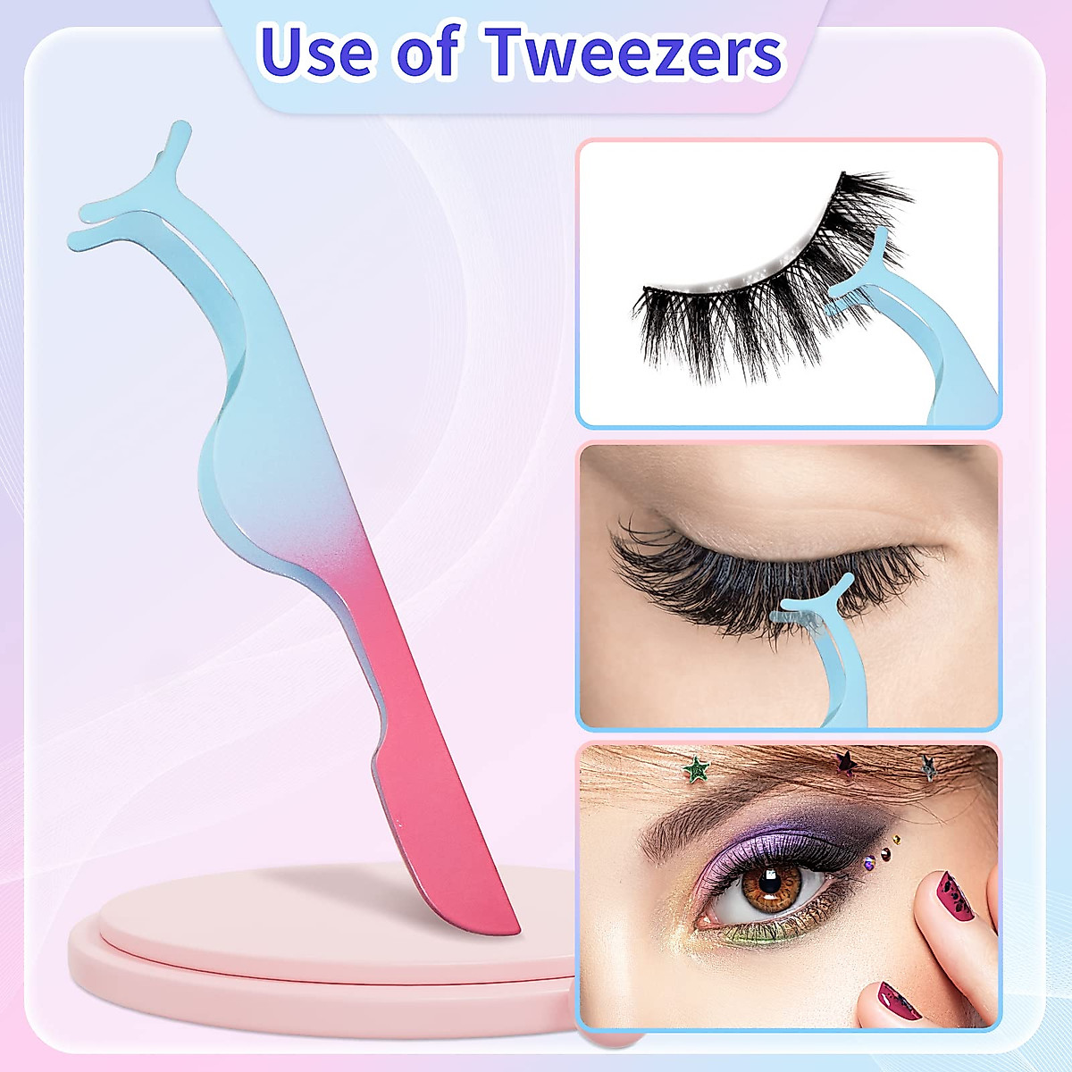 Magnetic Eyelashes Kit, Reusable Magnetic lashes Natural Look, 10 Pairs False Eyelashes with Magnetic Eyeliner & Tweezers, No Glue Needed, Easy to Wear (Blue Purple)