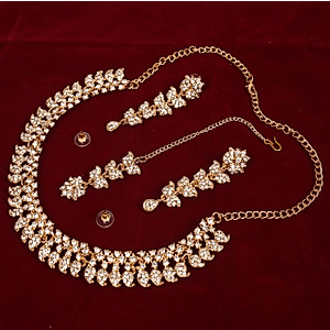 Touchstone Hollywood Glamour white crystals paisley motif grand jewelry necklace in antique tone for women (D298 Gold - 2)
