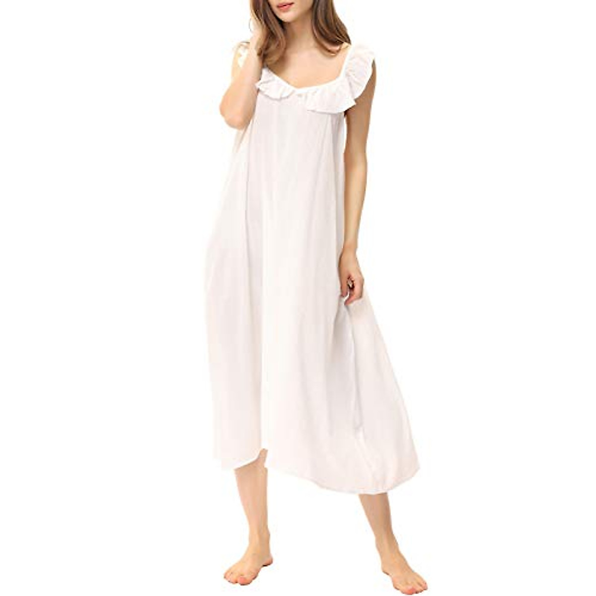 Zexxxy White Cotton Nightgown for Women Sleeveless Long Sleepwear Cute Vintage Nightdress XXL