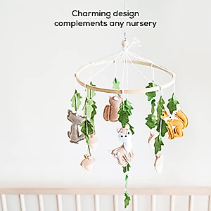 First Landings Woodland Baby Mobile for Crib - Baby Nursery Mobiles - Woodland Nursery Decor Theme - Gender Neutral Baby Stuff - Animals Forest Nursery Decor Baby Mobile - Woodland Baby Stuff