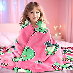 HWING Glow in The Dark Frog Blanket Cute Frog Gifts for Girls Women Frog Stuff Frog Decor for Bedroom Mushroom Frog Throw Blanket
