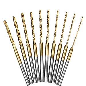 Mini Twist Drill Bits Set - 10Pcs 0.6mm-2.2mm Micro Wood Drill Bit 2.35 Shank Titanium Coated HSS Engraving Drill Bits Hole Drilling Tool for DIY Resin, Beads, Jewelry (10)