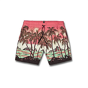 Volcom Men's Standard 17-inch Elastic Waist Surf Swim Trunks, Novelty Living Coral, X-Large