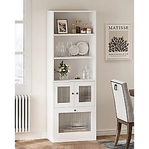 Seeday White Bookcase,5 Shelf Bookshelf and Bookcase with Acrylic Cabinet Doors,Modern Bookcase for Home, Office, and Living Room