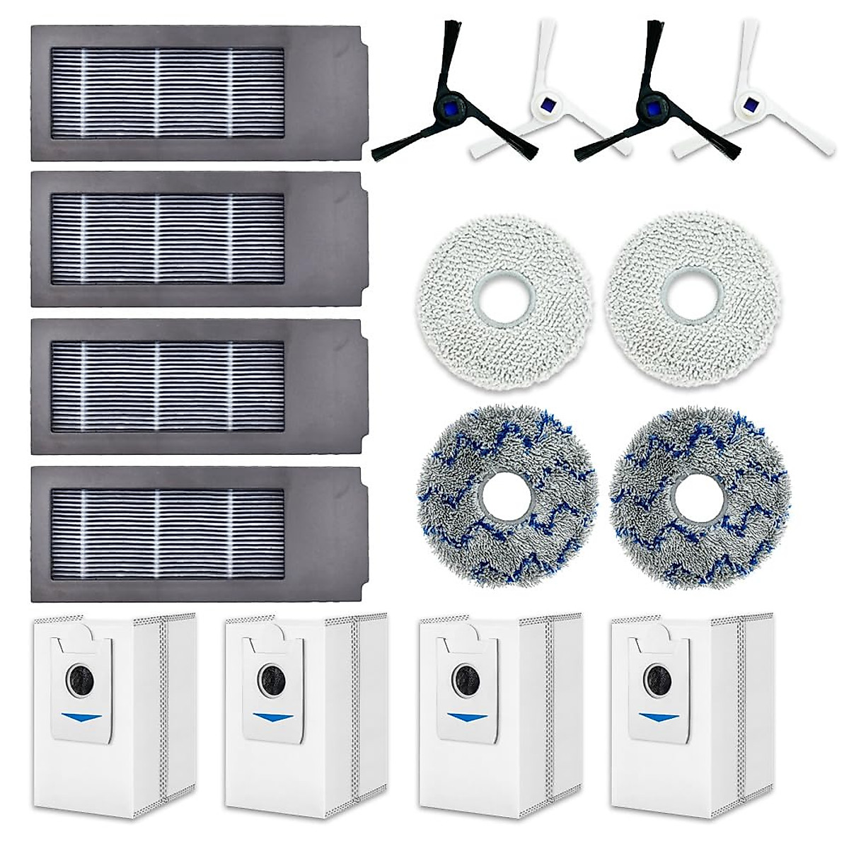 Replacement Parts Accessories for ECOVACS DEEBOT X2 Omni Vacuum Cleaner, Include 4 Side Brushes, 4 Filter, 4 Dust Bags, 4 Mop Pads
