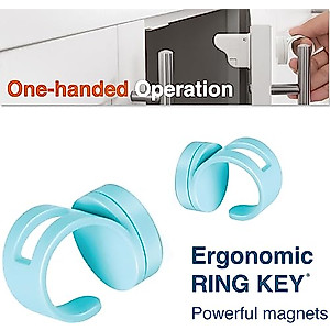Roving Cove Ergonomic Magnetic Cabinet Baby Locks 12-pk, Child Proof Drawer Cupboard Latches, Adhesive, Easy Install with Starter Tape System