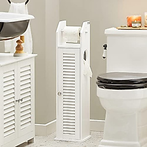 Haotian BZR49-W, White Free Standing Bathroom Toilet Paper Roll Holder, Storage Cabinet Holder, Organizer for Bath Toilet