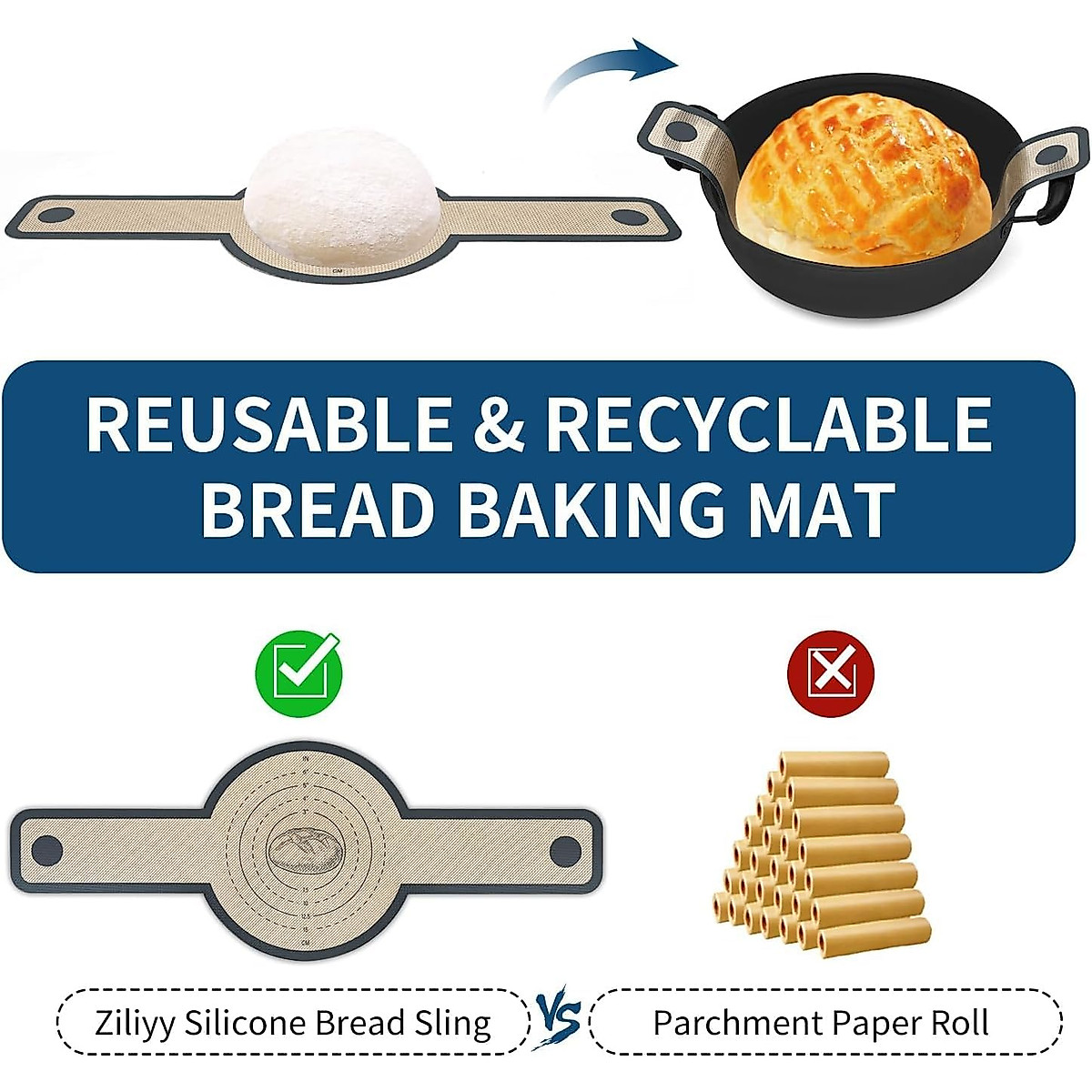 2 Pcs Silicone Bread Sling for Dutch Oven Liners Silicone Baking Mat [Non-Stick & Heat Resistant] Reusable Sourdough Bread Baking Supplies with Long Handle Bread Making Tools for Transfer Sourdough