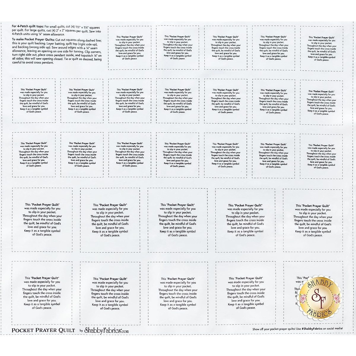 Shabby Fabrics Pocket Prayer Quilt Panel (White)