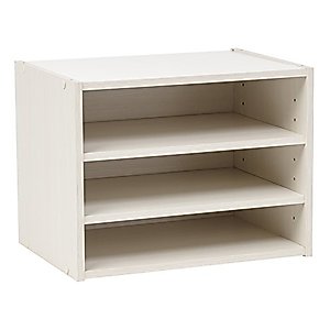 IRIS USA 3-Shelves Modular Wood Stacking Storage Box, for Office Closet and Nightstand, Easy Assembly, Customizable, Stacking Storage Boxes, White
