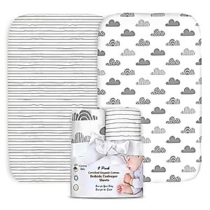 Cambria Baby 100% Organic Cotton 2 Pk of Bedside Sleeper Bassinet Fitted Sheets for Mika Micky, Baby Delight, Ronbei, KOOLA Baby, Cloud Baby, AMKE, Angelbliss, Maxi COSI, Arm's Reach, and More.