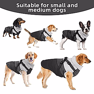 NASKEE Warm Dog Winter Coat Cozy Waterproof Windproof Dog Outdoor Jacket, Adjustable Pet Vest with Harness & D Rings, Thick Polar Fleece Lining, for Small & Medium Dogs