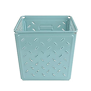 Spectrum Diversified Macklin, Stamped Steel & Wire Basket for Closet & Cubby Storage Vintage-Inspired Design with Customizable Label Plate, Medium, Teal, 1 Count (Pack of 1)