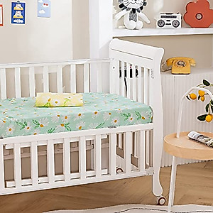 HYPREST Muslin Crib Sheets 2 Pack - 100% Muslin Cotton Crib Sheets -Yellow and Blue Fitted Crib Sheets with Daisy Printed - Floral Crib Sheets for Baby Girls Boys Toddler Soft Breathable Skin-Friendly