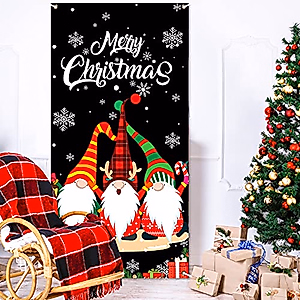 Merry Christmas Gnome Door Cover Gnome Christmas Door Decorations Xmas Backdrop Gnome Theme Door Banner Background for Christmas Winter Holiday Xmas Eve Party Photo Booth Prop Supplies