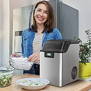 FlexWill Nugget Ice Maker, Ice Maker Machine, 44lbs/24H Output Ice, 3Qt Water Reservoir & Self-Cleaning Portable Ice Maker with Freestanding Ice Scoop, Pellet Ice Maker for Home Bar Party, Silver