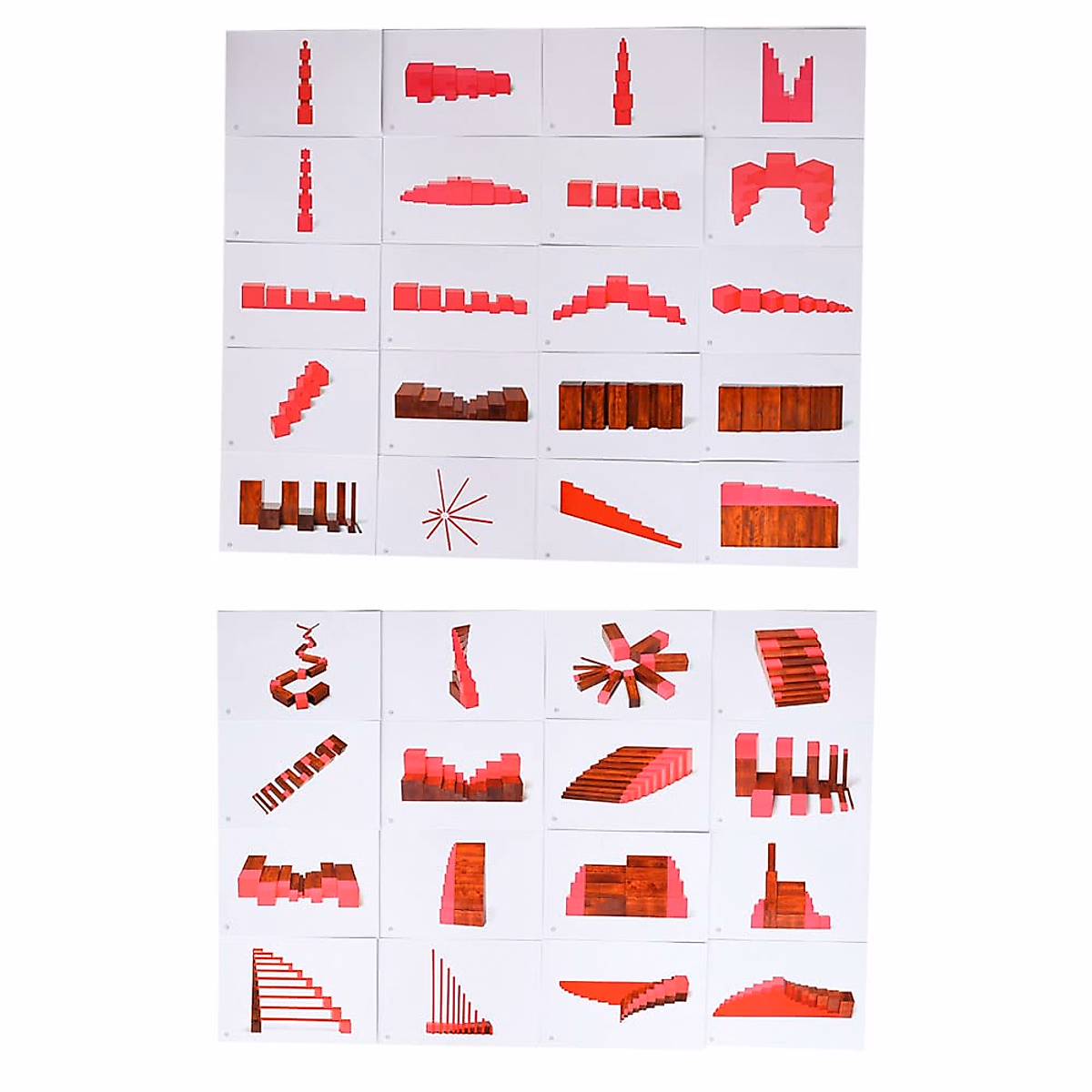 Kghios Montessori Pink Tower、 Brown Stair and Long Red Rods Sensorial Cards with Wood Box,Montessori Toys Materials for Toddlers Visual Sense, Early Educational Tools Preschool Learning Toys