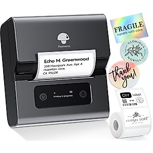 Phomemo M221 Label Maker, Newest Upgraded 3 Inch Bluetooth Thermal, Easier & More Stable, for Product, Address, Barcode, Small Business, Portable Label Printer DIY on Phone/PC, Space Gray,+100 Labels