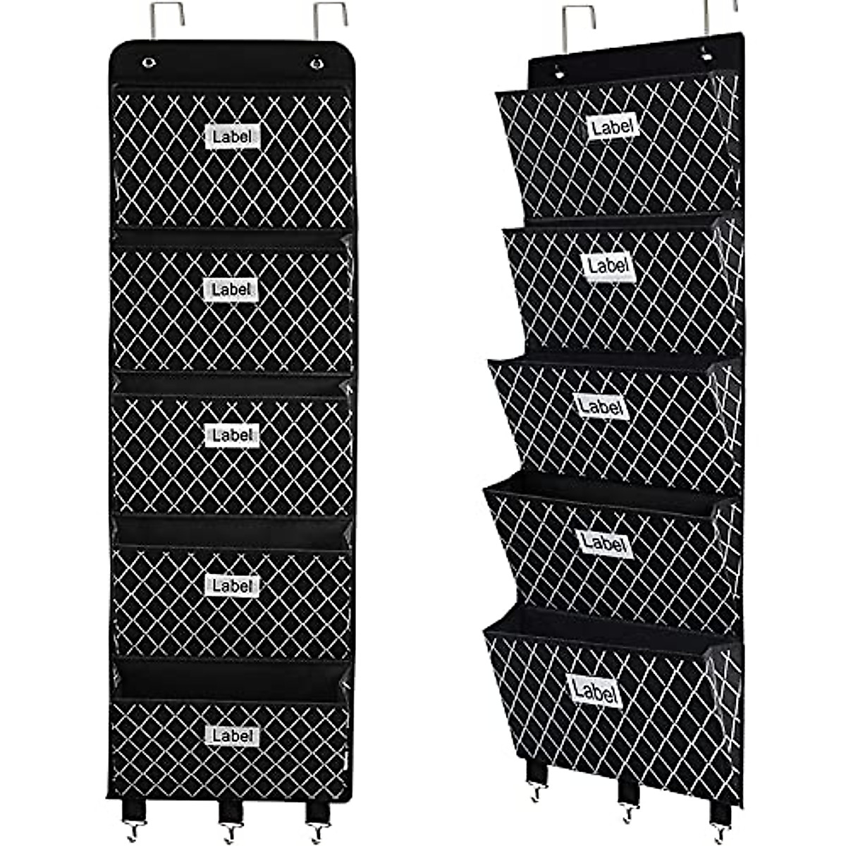 VERONLY Over the Door File Organizer, Wall Hanging File Folders with 5 Large Pocket for Mails, Magazines, Back to School Supplies,Office Chart Storage, Paper Organization (Black)