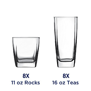 Anchor Hocking Rio Small and Large Drinking Glasses, Set of 16, Clear, 80850L13