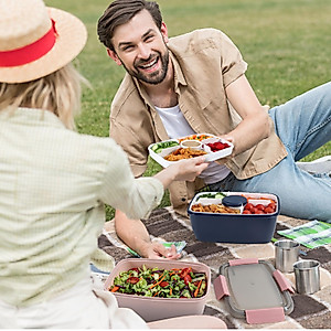 Caperci 2 Pack Large Salad Container for Lunch - 68 oz Salad Bowls To Go, Leakproof Bento Box Adult with 5 Compartments Tray, 4pcs 3-oz Sauce Cups, Reusable Spork & BPA-Free (Navy & Pink)