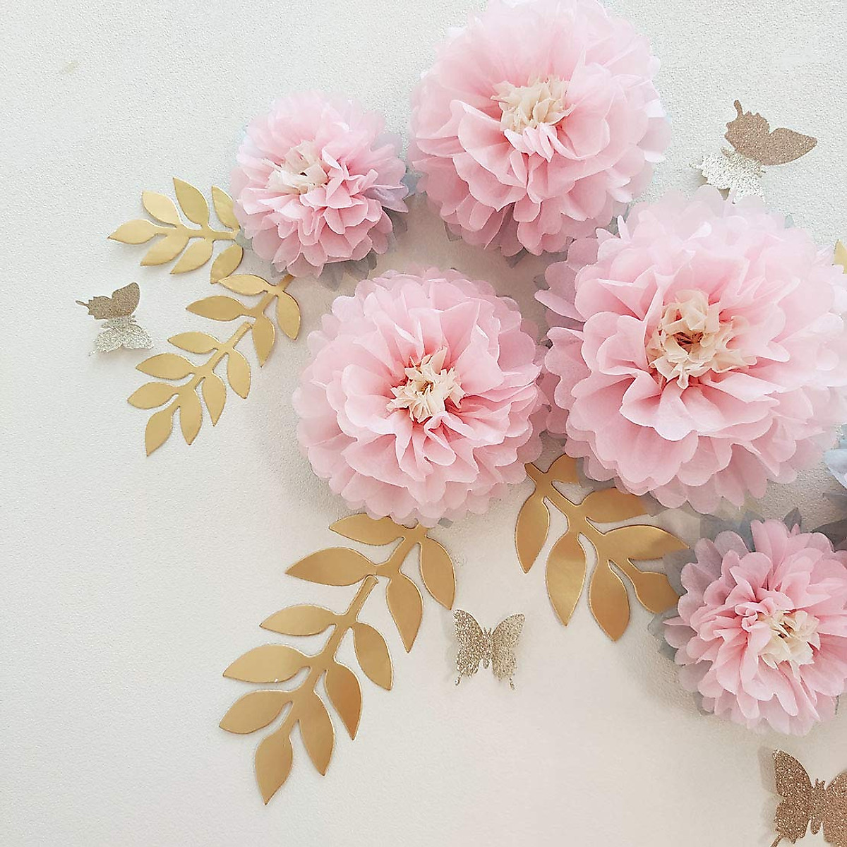 Mybbshower Paper Flower Decorations for Wall Backdrop Girld Nursery Wall Decor Wedding Bridal Shower Rooms Pink Grey Sizes 11" 9" 7" Pack of9