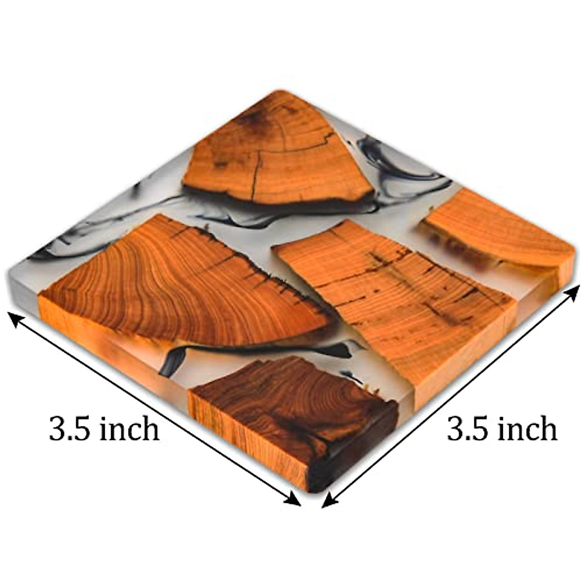 Wood Coasters with Holder, GOH DODD Wooden Drink Coasters Set, Modern Epoxy Coasters, Suitable for Most Kinds of Cups, 6 Pieces, Square