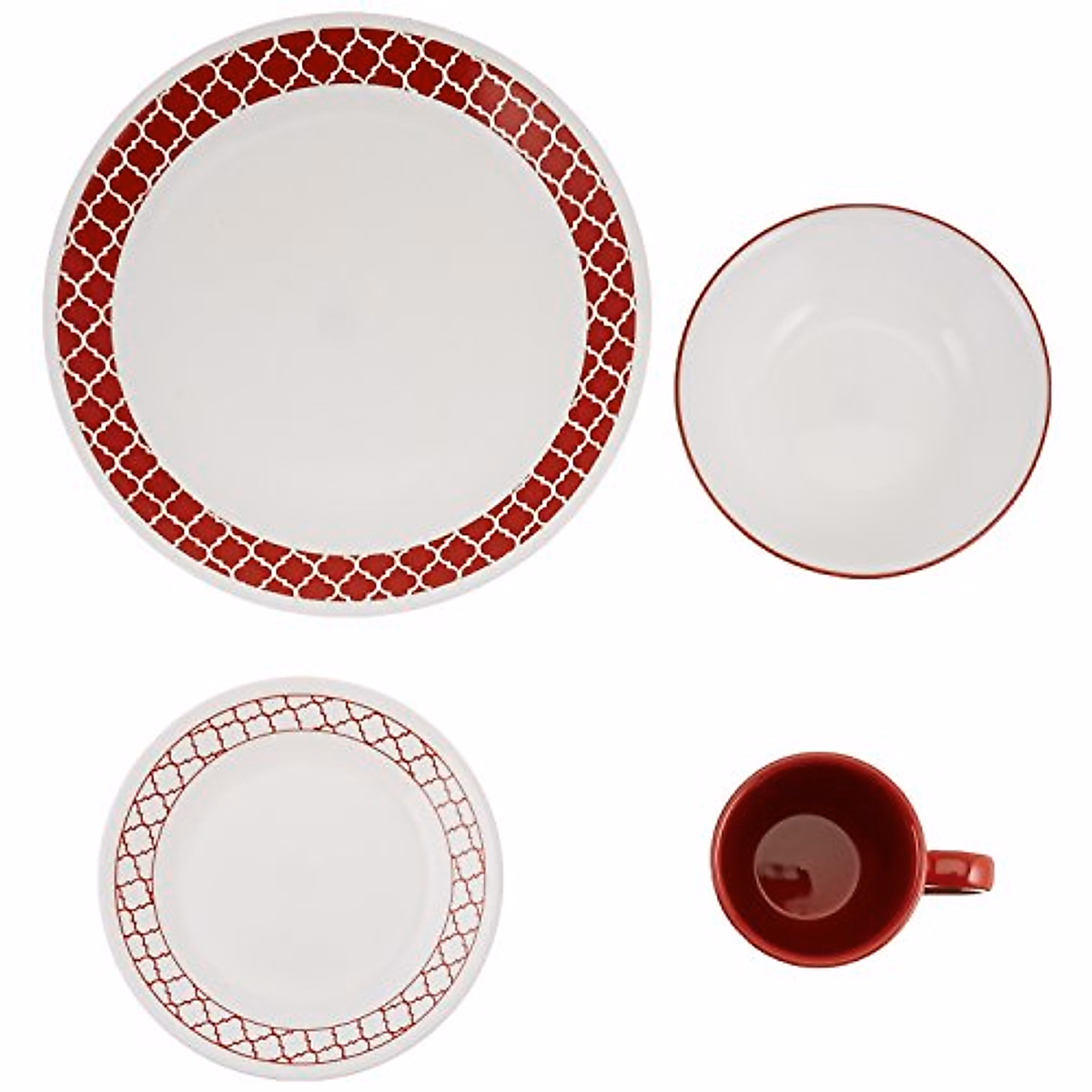 Corelle Crimson Trellis Chip and Break Resistant Dinner Set, Glass, Red, Set of 16, 29 x 29 x 14.5 cm