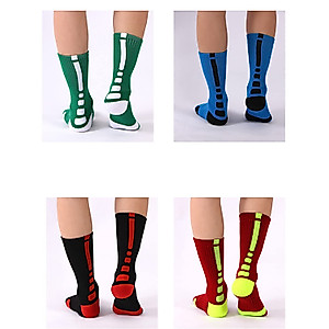 YWSLRC 5 Pairs Mens Athletic Crew Socks Elite Basketball Sport Cushioned Long Compression Sock,6.5-11.5 (Black Blue Green Purple Red)