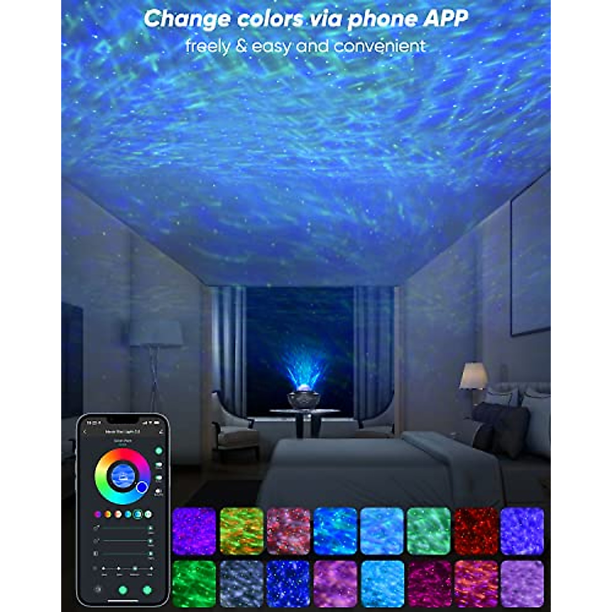 Star Projector Galaxy Night Light Projector - 48 Light Effect Themes, Remote Control, Bluetooth Speaker, Wi-Fi APP - Galaxy Projector for Bedroom, Kids Adults, Party Light, Room Decor