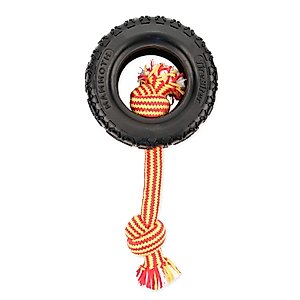 Mammoth TireBiterII with Cotton-Poly Rope – Natural Rubber Dog Toys for Extreme Chewers – Dog Toys for Extra Long Interactive Play – Aggressive Chewer Toys for Medium - Large Dogs - Large 6”