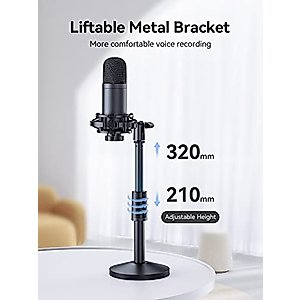 SOOMFON USB Computer Microphone Condenser Podcast Microphone for PC, Recording, Gaming, Streaming, Upgraded Mic with Height Adjustable Stand, Headphone Output, Gain and Volume Knob