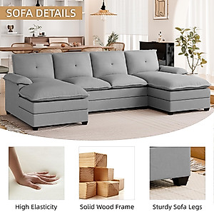 JAMFLY Sectional Couches for Living Room, U-Shaped Couch 4 Seat Sofas with Double Chaises, Modular Sectional Sofa Set for Apartment Furniture for Apartment, Light Grey