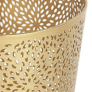 CosmoLiving by Cosmopolitan Metal Cylinder Small Waste Bin with Laser Carved Floral Design, 9" x 9" x 10", Gold