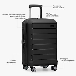 Traveler's Choice Pagosa Indestructible Hardshell Expandable Spinner Luggage, Black, Carry-on 22-Inch