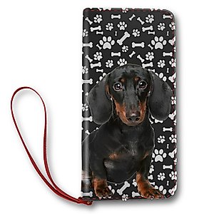 NIWAHO Dog Mom Gifts - Dachshund Dog Paw Printed Wallet for Women Leather Long Clutch Purse, Black